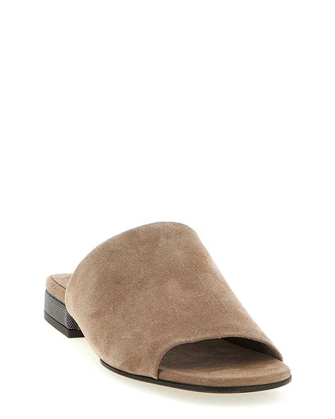 Brunello Cucinelli Monile Suede Sandals In Brown Lyst Uk