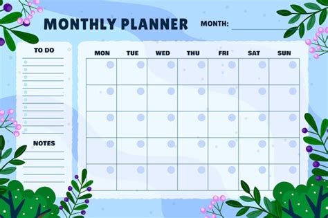 손으로 그린 월간 플래너 캘린더 무료 벡터