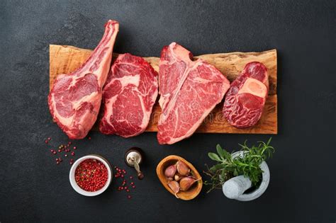 Raw Prime Steaks Variety Of Fresh Black Angus Prime Meat Steaks T Bone
