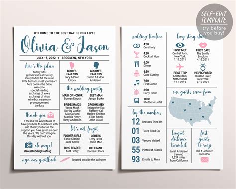 Editable Wedding Program Template Infographic Reception Program Fun
