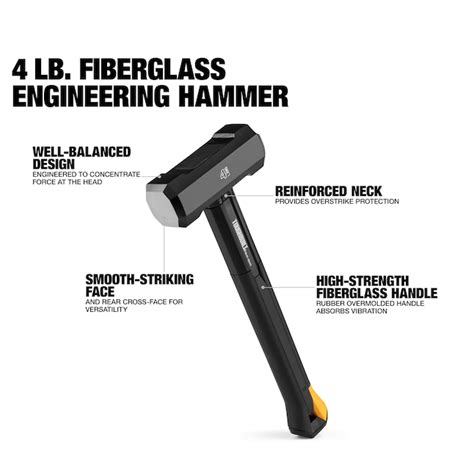 Toughbuilt 4 Lb Smooth Face Steel Head Fiberglass Engineering Specialty Hammer Tb H1 1en F4 At