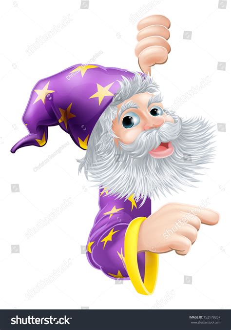 Cartoon Wizard Peeking Round Sign Pointing Stock Illustration 152178857