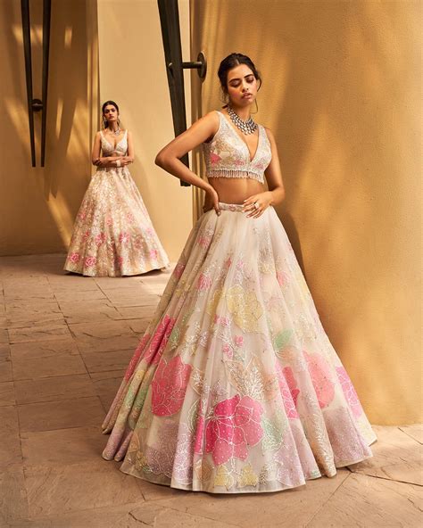 Ivory And Multi Color Bridal Lehenga Seema Gujral Indian Bridesmaid