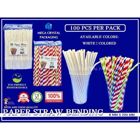 [ 100 Pcs ] Paper Drinking Bending Straw Plain White Colored Assorted