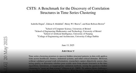 Paper Page Csts A Benchmark For The Discovery Of Correlation Structures In Time Series Clustering