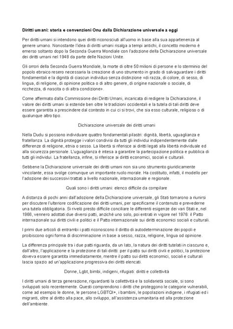 Diritti Umani Riassunto Diritti Umani Storia E Convenzioni Onu