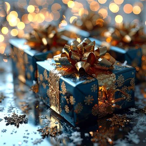 Premium Photo 3D Realistic Blue Gift Boxes Golden Background Images