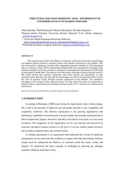 Pdf Structural Equation Modeling Sem Determinant Of Customer Loyalty In Banking Industry