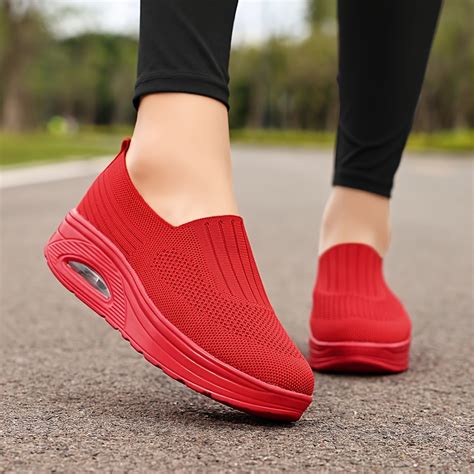 Womens Breathable Knit Platform Sneakers Casual Slip Temu Canada