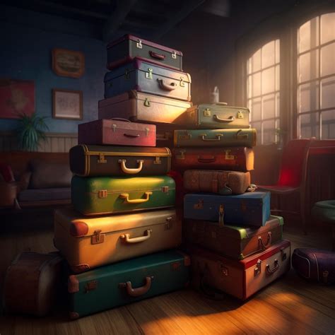 Premium AI Image A Pile Of Various Colored Suitcases A Pile Of