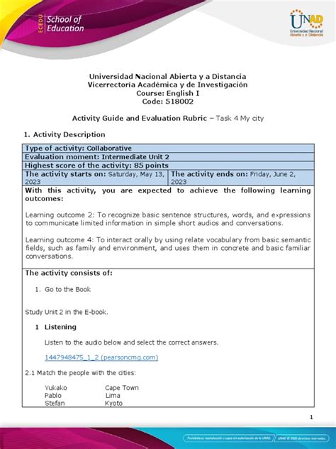 Activity Guide And Evaluation Rubric Unit 2 Task 4 My City Pdf