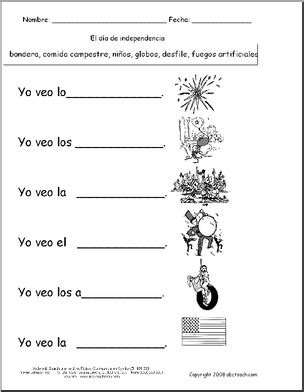 Spanish Vocabulario El 4 De Julio Primaria Abcteach