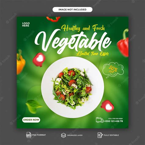 Premium Psd Healthy Food Menu Vegetable Social Media And Instagram