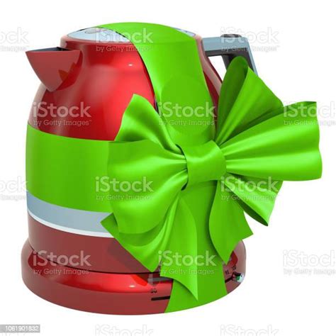 전기 주전자 녹색 리본 및 활 복고풍 디자인 흰색 배경에 고립 된 3 차원 렌더링 3차원 형태에 대한 스톡 사진 및 기타 이미지 3차원 형태 강철 개념 Istock