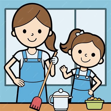 Premium Vector A Picture Of A Mother And Her Daughter Cooking