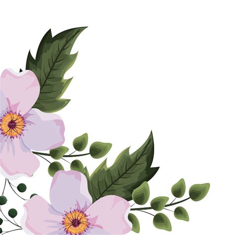 Flores De Primavera Con Hojas Vector Premium