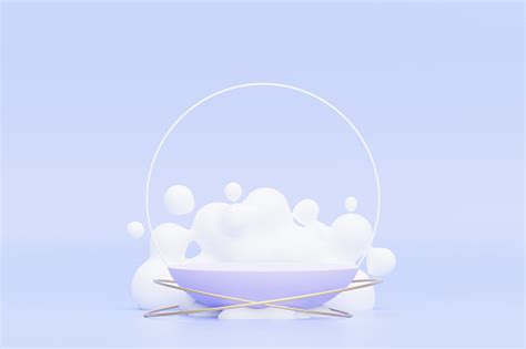 3d는 연단 스탠드가 있는 파스텔 그린 최소 배경을 렌더링합니다 화장품 프레젠테이션 및 광고를위한 보라색 무대 플랫폼 깨끗한 디자인의 쇼케이스 받침대가 있는 스튜디오 장면