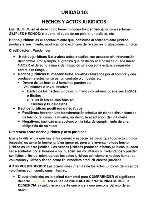 Resumen Civil I 2do Parcial Turno Mañana Unidad 10 Hechos Y Actos