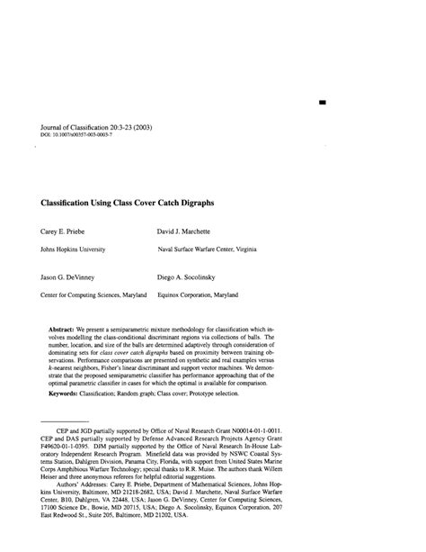 Pdf Classification Using Class Cover Catch Digraphs