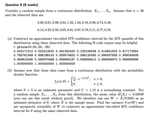 Solved Question Marks Consider A Random Sample From A Chegg