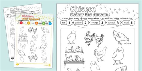 👉 Chicken Colour The Amount Worksheet Teacher Made