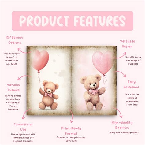 Watercolor Teddy Bear Printable Junk Journal Pages Cute Teddy Bear