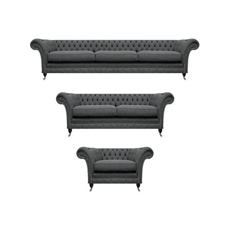 Jvmoebel Chesterfield Sofa Neu Sofagarnitur Grau Komplett 2x Sofas
