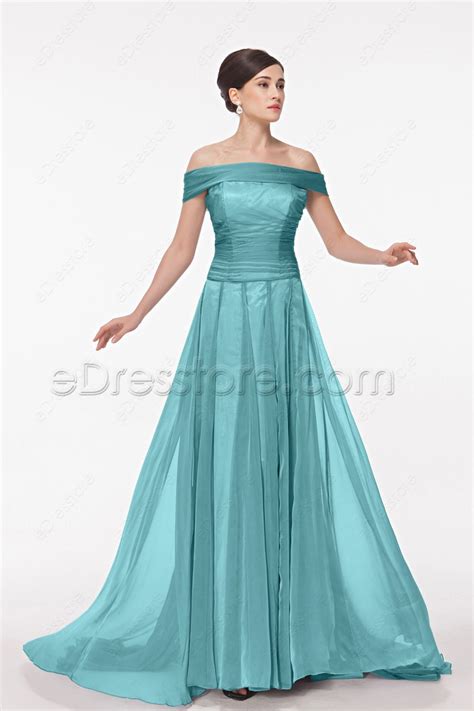 Off The Shoulder Green Long Prom Dresses With Train Edresstore