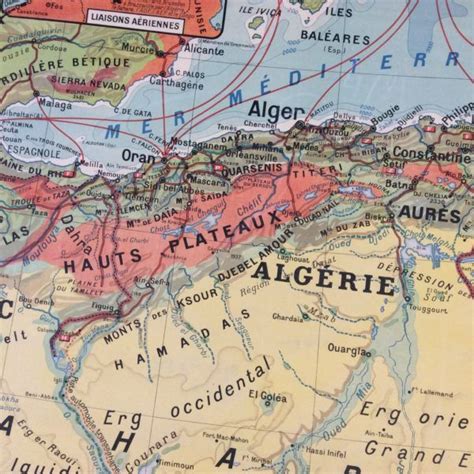 Affiche Carte Scolaire Murale Style Vidal Lablache Afrique Du Nord D Co