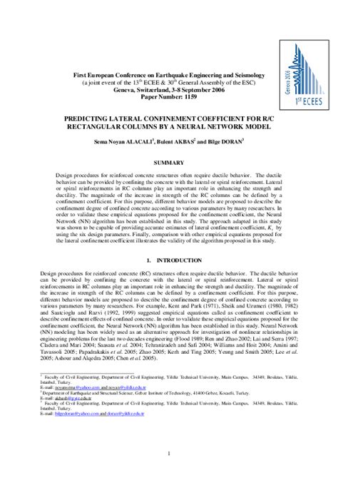 Pdf Predicting Lateral Confinement Coefficient For R C Rectangular Columns By A Neural Network