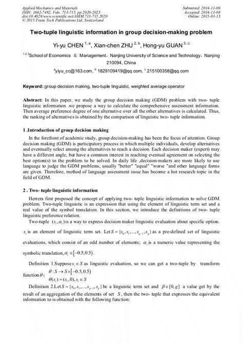 Two Tuple Linguistic Information In Group Decision Making Problem Scientificnet