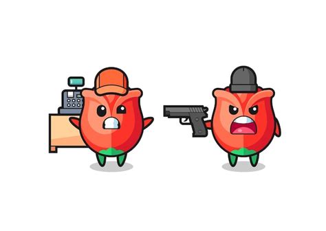 Premium Vector Illustration Of The Cute Rose As A Cashier Is Pointed A Gun By A Robber