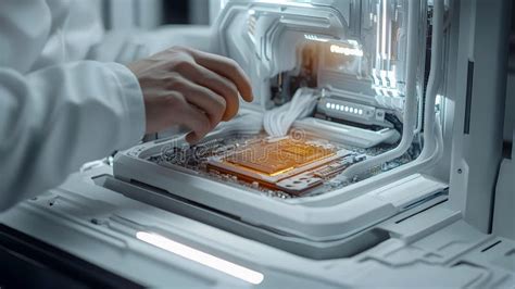 Assembling A High Tech Motherboard With A Cpu A White Futuristic Pc Stock Image Image Of