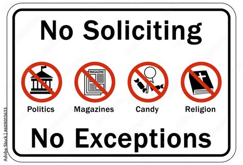 No Soliciting Warning Sign And Labels No Soliciting No Exception Stock