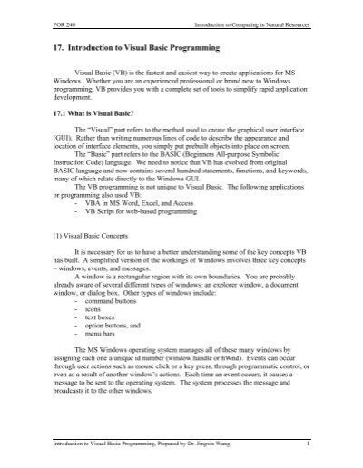 Introduction To Visual Basic Programming