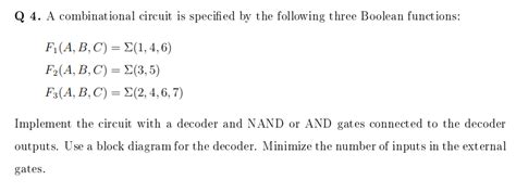 Solved Q 4 A Combinational Circuit Is Specified By The