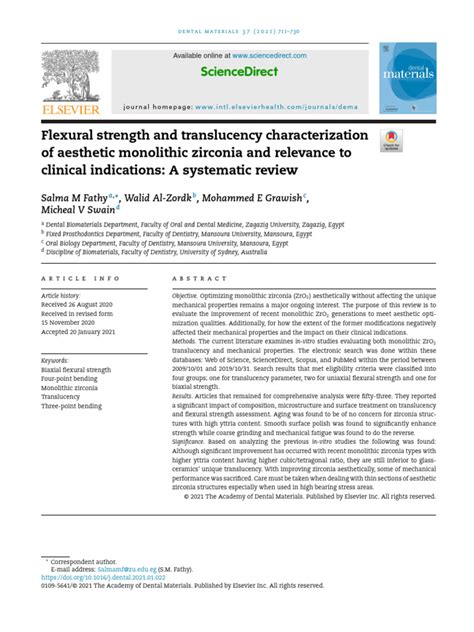 Fathy2021 Flexural Strength And Translucency Characterization Of Zirconia Systemic Rv Pdf