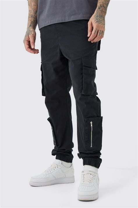 Tall Multi Cargo Pocket Cuffed Trousers Boohoo Uk