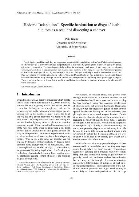 Hedonic “adaptation” Judgment And Decision Making