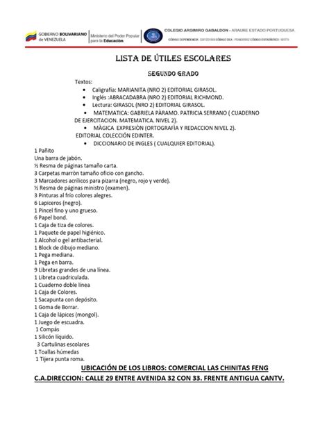 Lista De Útiles Escolares Segundo Grado 2024 2025 Pdf
