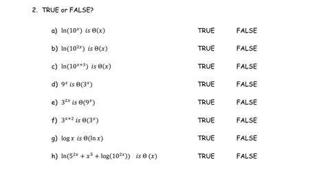 Solved True Or False Table A Ln X Is Chegg