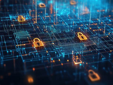 Cyber Security With Padlocks On A Digital Circuit Board Stock Illustration Illustration Of