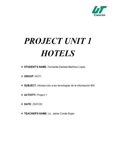 Project Unit 1 Pdf Hotel Resort