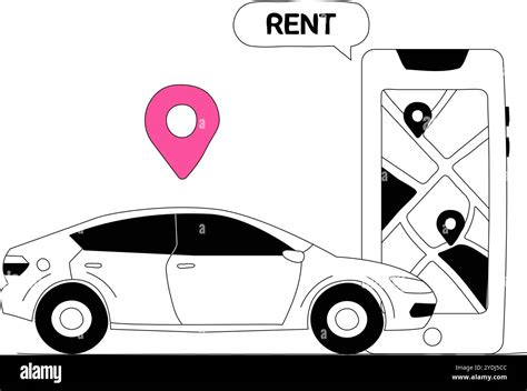 Car Rental App With GPS Location In Flat Vector Illustration