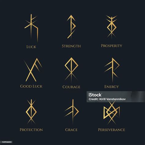 Viking Bind Runes Isolated Set Golden Norse Symbols Collection With