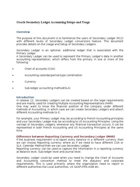Oracle Secondary Ledger Accounting Setups And Usage Pdf