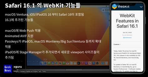 Safari 161 의 Webkit 기능들 Geeknews