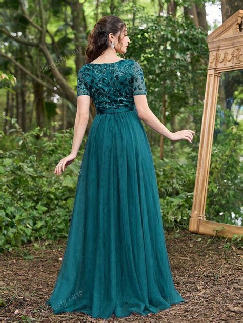 Faeriesty Floor Length Mesh Overlay Formal Dress Elegant Prom Evening