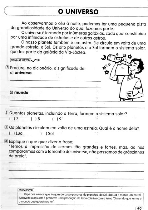 Escola Saber Atividades de ciências sobre o universo ensino fundamental