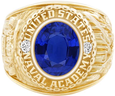 Usna Class Ring Mod™ With Blue Sapphire Centerpiece And Diamond Divide Ron George Jewelers
